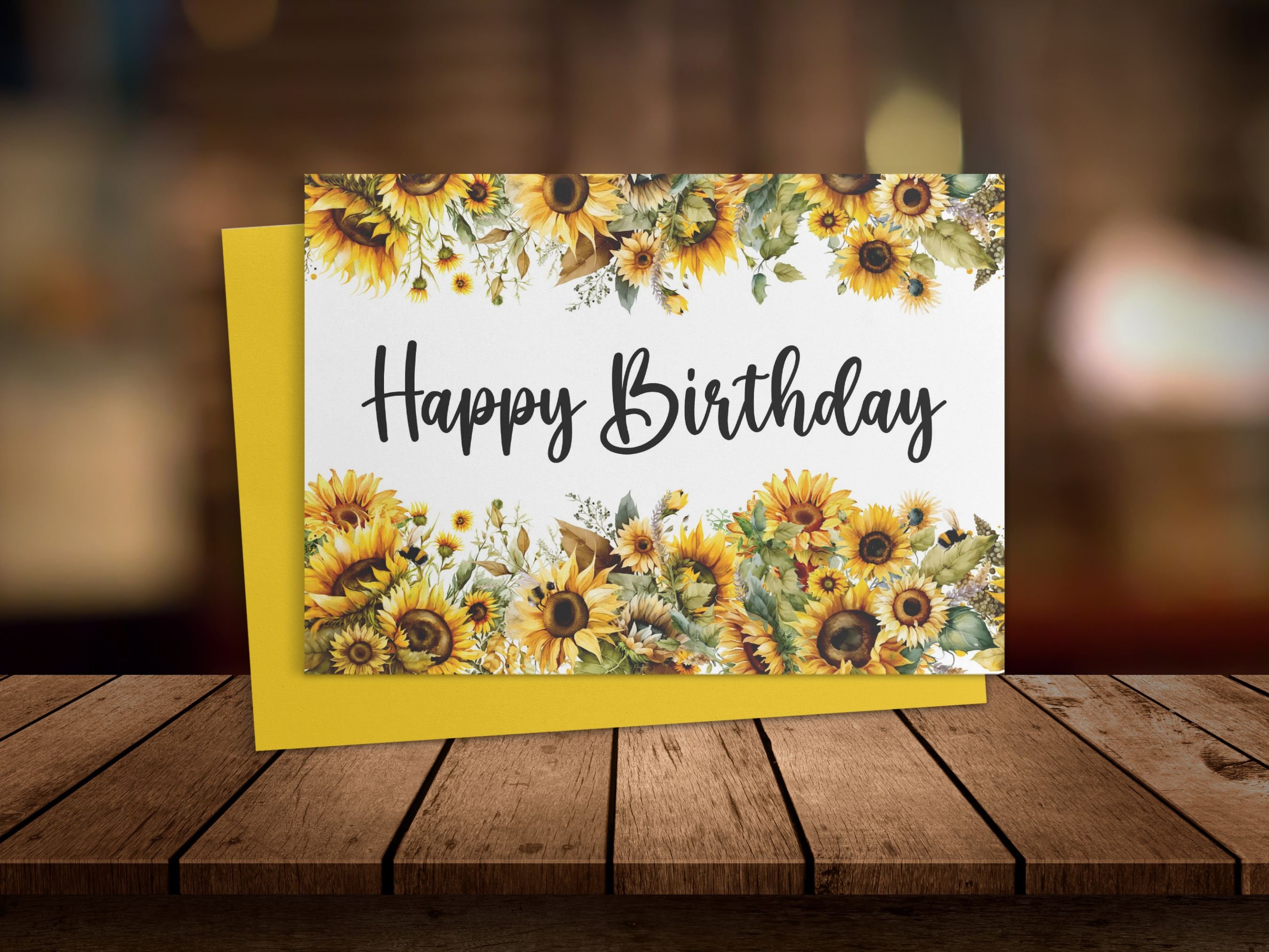 Birthday Card 5x7, Happy Birthday Greeting Card, Sunflower Birthday ...