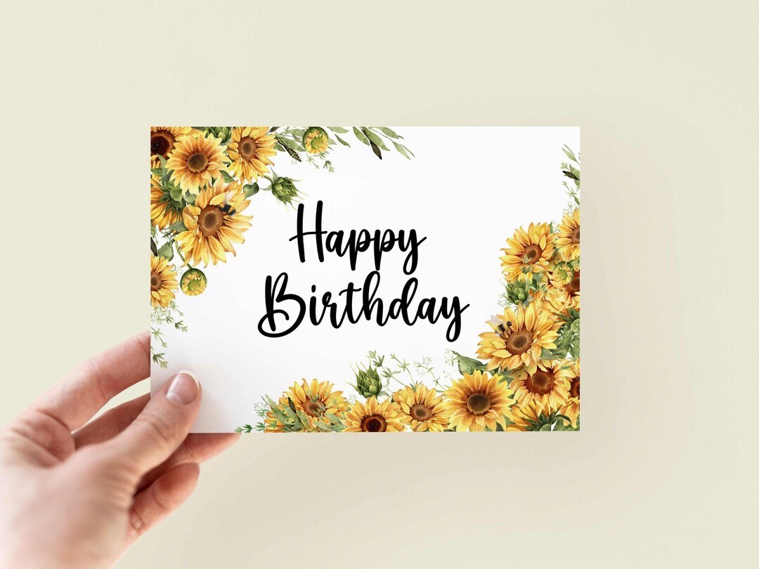 Birthday Card 5x7, Happy Birthday Greeting Card, Sunflower Birthday ...