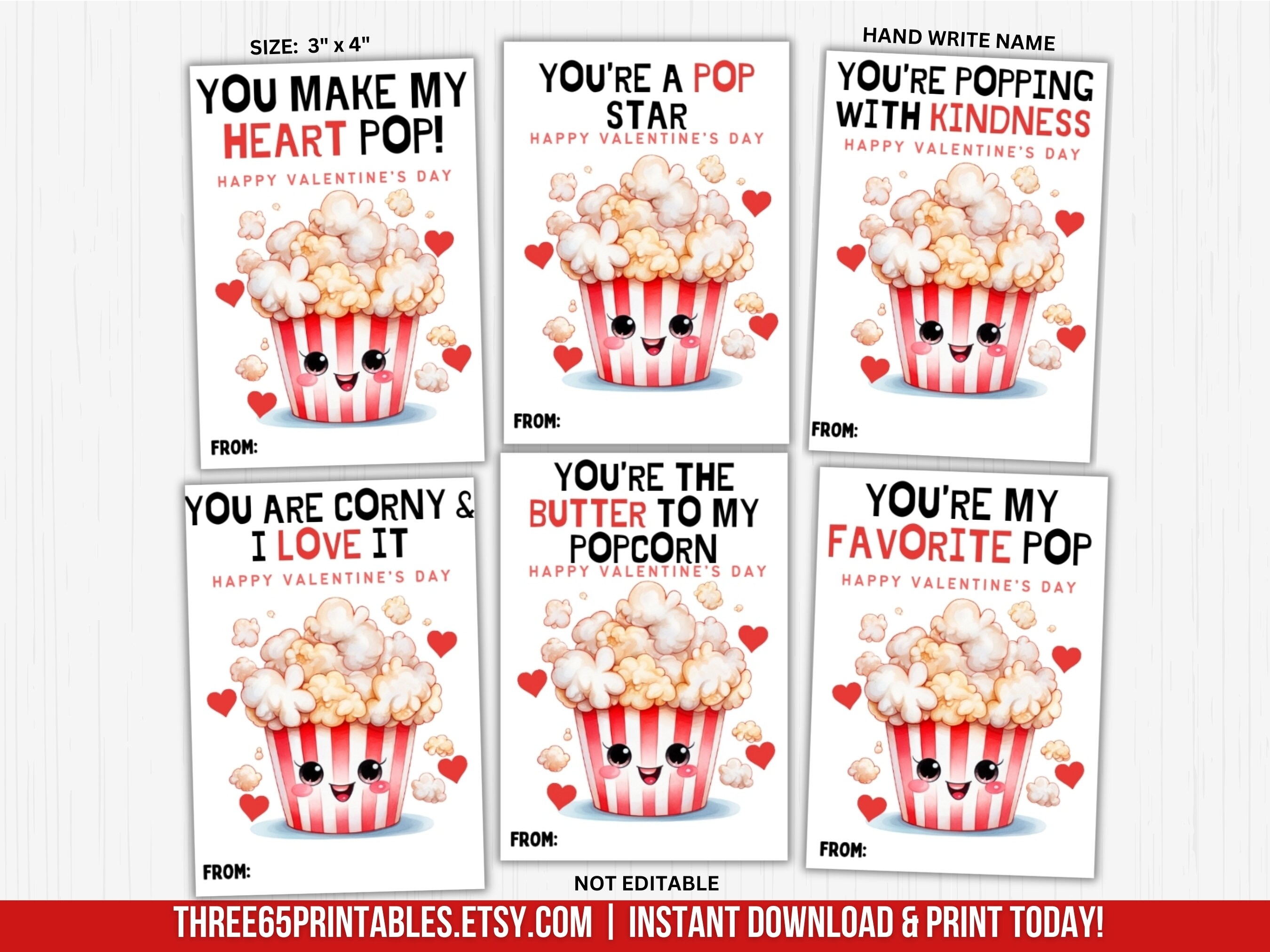 Popcorn Valentine Cards for Kids Classroom - Printable PDF for ...