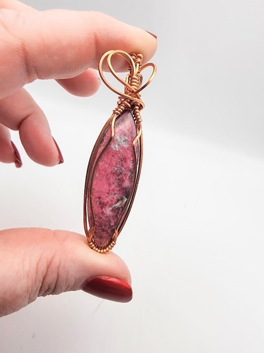 Marquise Cut Thulite Pendant Copper Wire Wrapped Pendant Cold ...