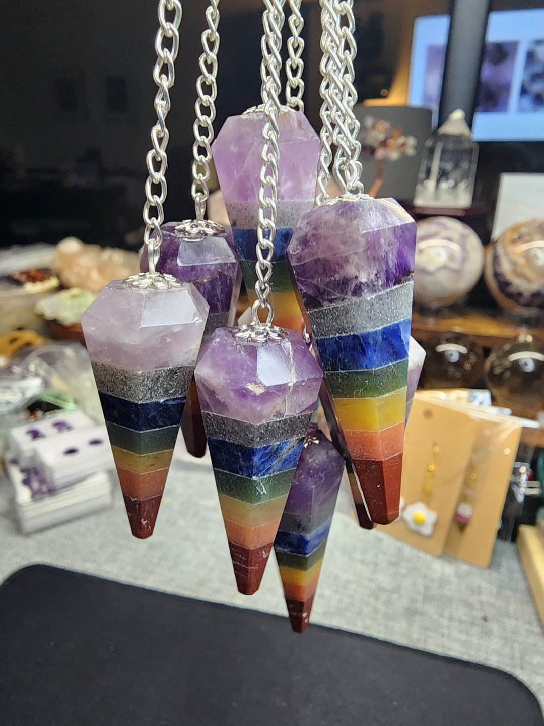 Chakra Pendulums | 7 Chakra Pendulums | Crystal Pendulums | Rainbow Pendulums - Etsy