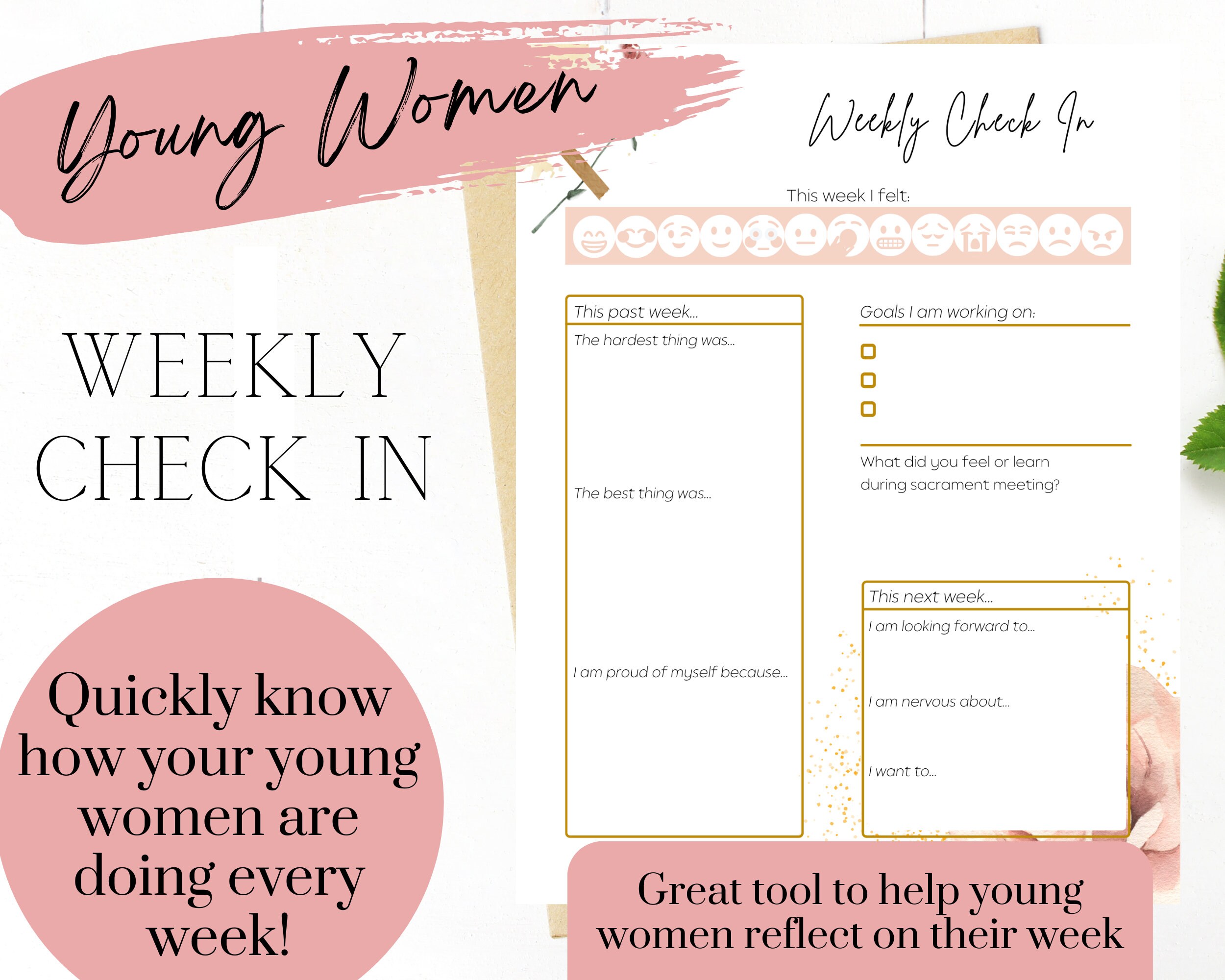 LDS Young Women Weekly Check in Form LDS Young Women Weekly - Etsy