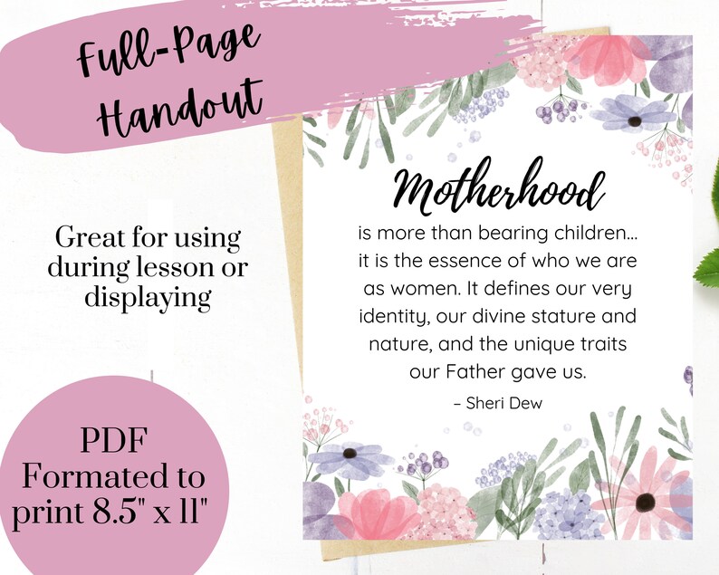 LDS Mother's Day Handout- LDS Mother's Day Quote Sheri Dew- LDS Mother ...