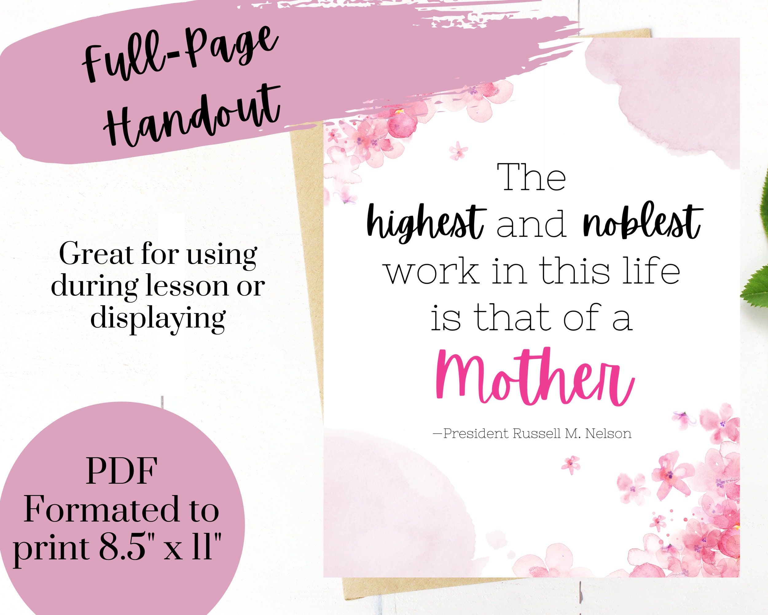 LDS Mother's Day Handout- LDS Mother's Day Quote- LDS Mother's Day Gift ...