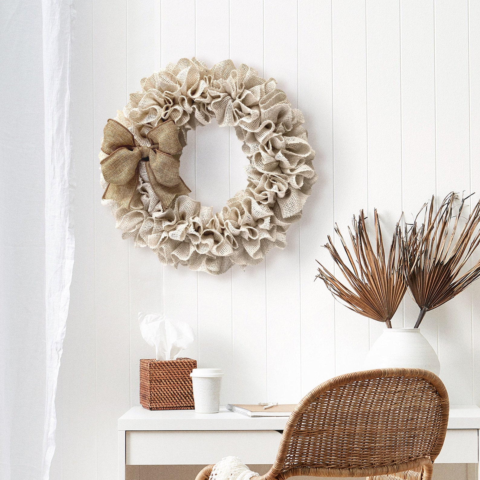 Farmhouse Wreath, Everyday Burlap Wreath, Housewarming Gift, Wreath ...