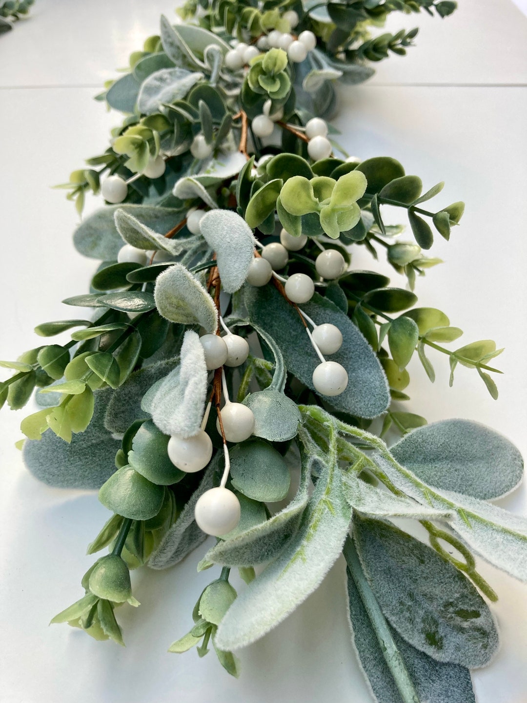 Eucalyptus and Lambs Ear Garland With White Berries, Spring Summer ...
