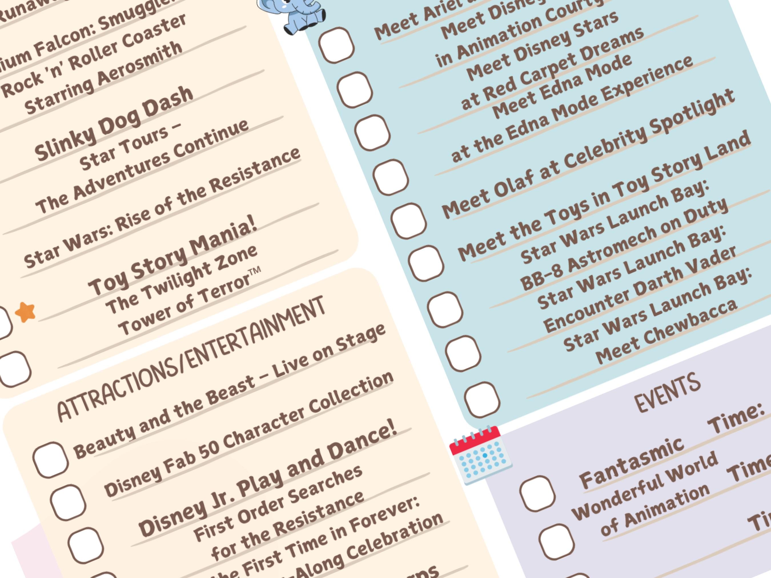 2026 WDW Ride, Entertainment, & Attraction Checklist Printable PDF ...