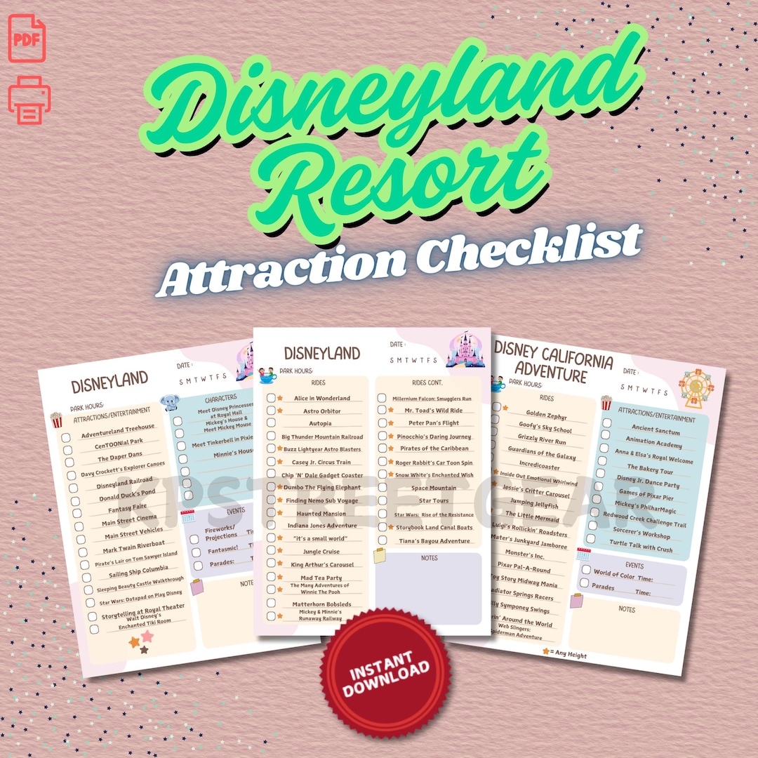 2026 Disneyland Resort Ride, Entertainment & Attraction Printable ...