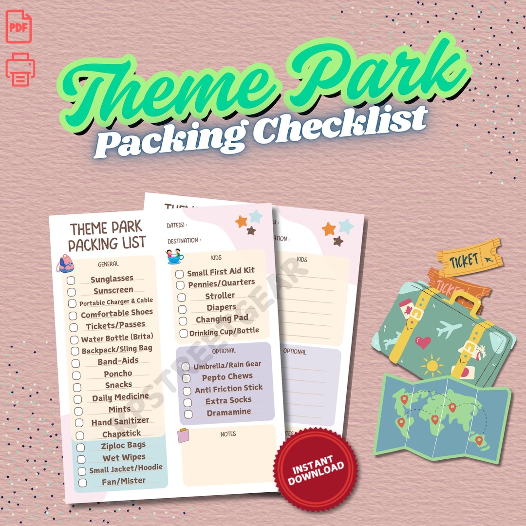 Theme Park Packing Checklist: Printable Travel Planner (digital ...