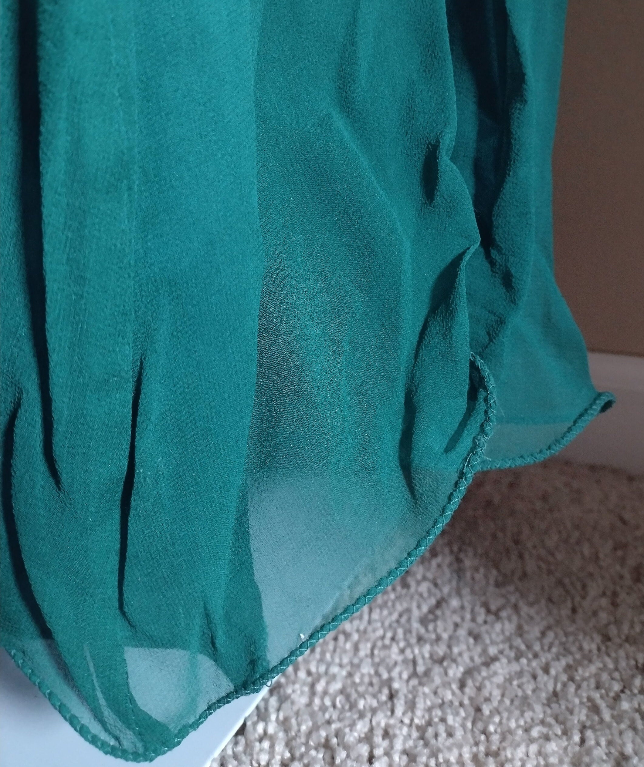Emerald Green Beaded Silk A Line Gown Open Back With Sheer Long Sleeves ...