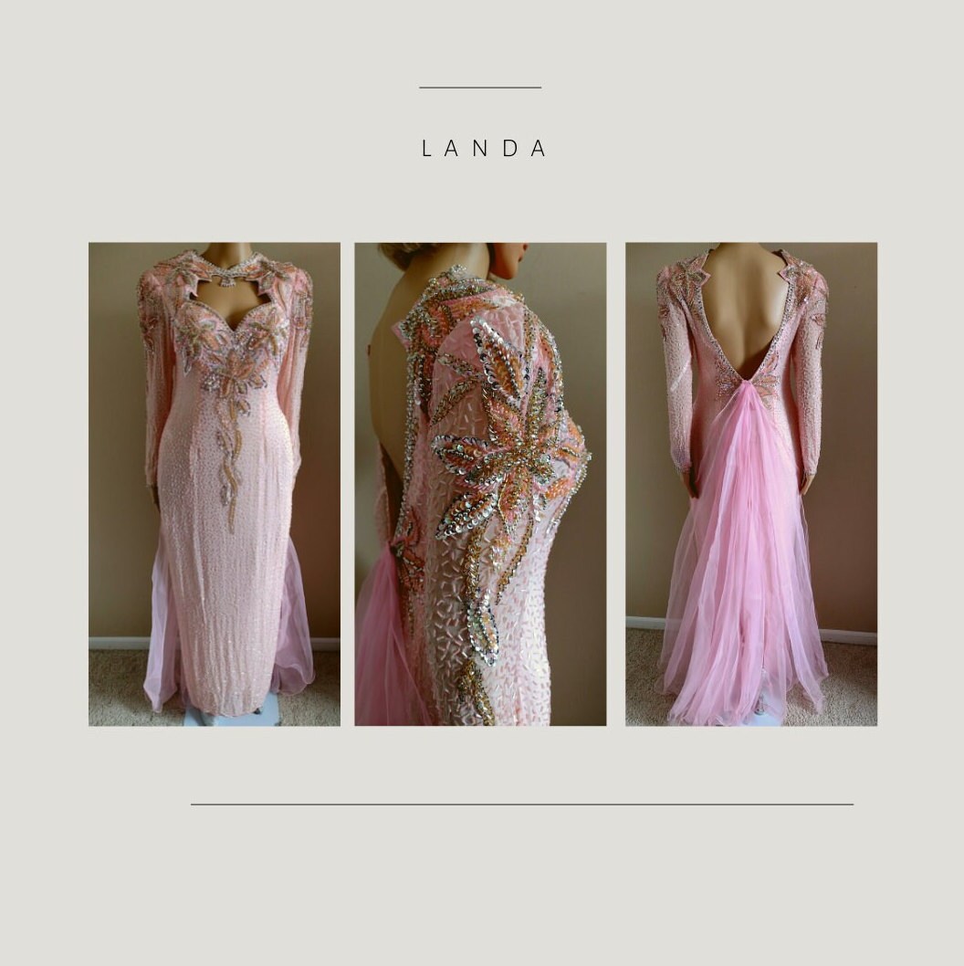 Pink Long Sleeve Fully Beaded Vintage Landa Gown With - Etsy