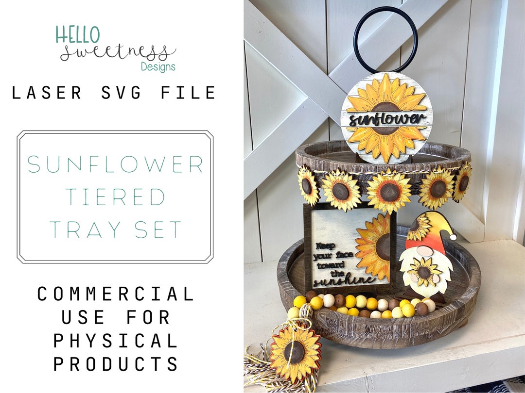 Sunflower Tiered Tray SVG Laser File: Glowforge Paint Kit (digital ...