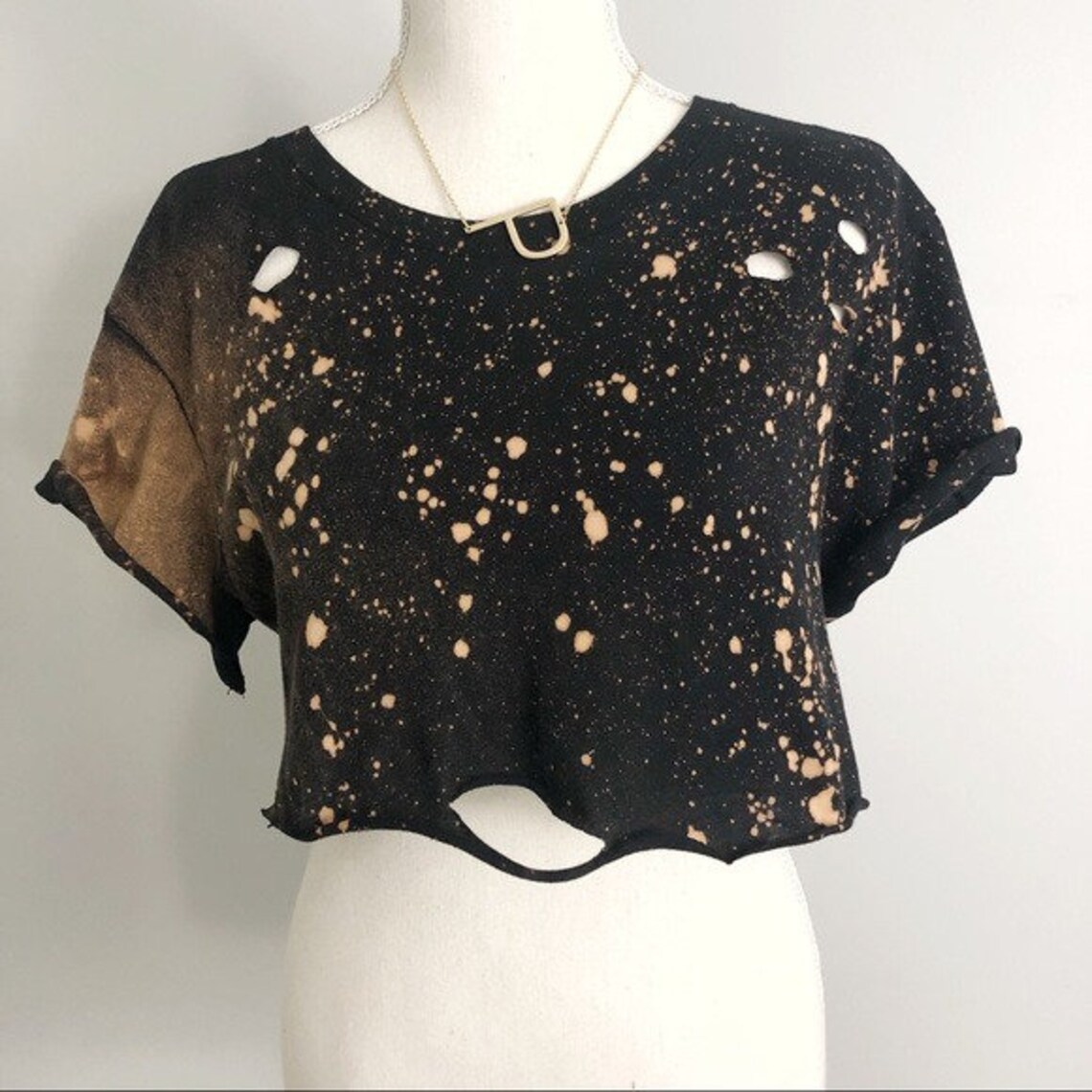 Bleached Crop Top Shirt Distressed S-5X Grunge Tee - Etsy