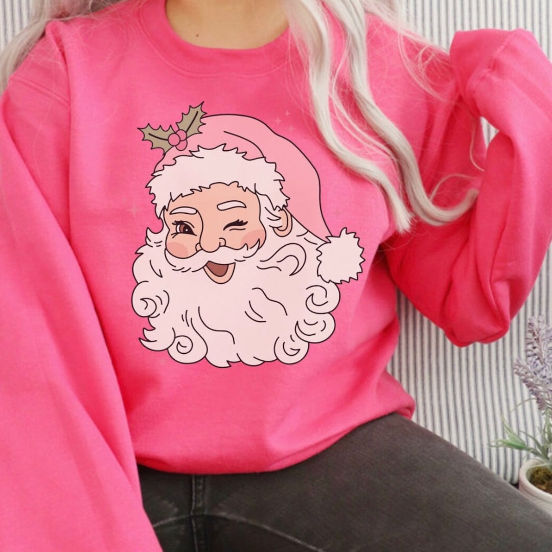 Santa Claus Sweatshirt, Cute Santa Sweaters, Pink Santa Holiday Sweater ...