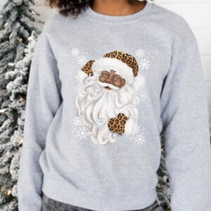 Black Leopard Santa Claus Crewneck Sweatshirt, Sant Claus Shirt ...