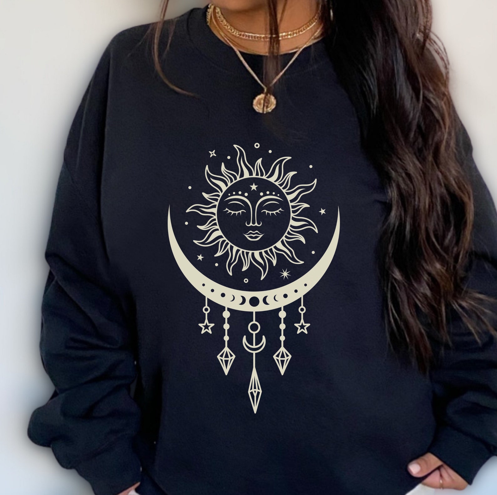 Sun Moon Sweatshirt Boho Sun Moon T Shirt Mystical Shirt Crystals Shirt ...