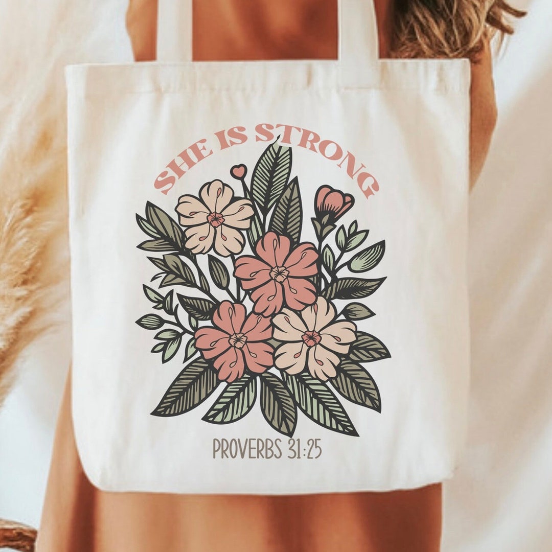 Christian Tote Bag, Canvas Tote Bag, Book Bag, Bible Verse Bag, Jesus ...