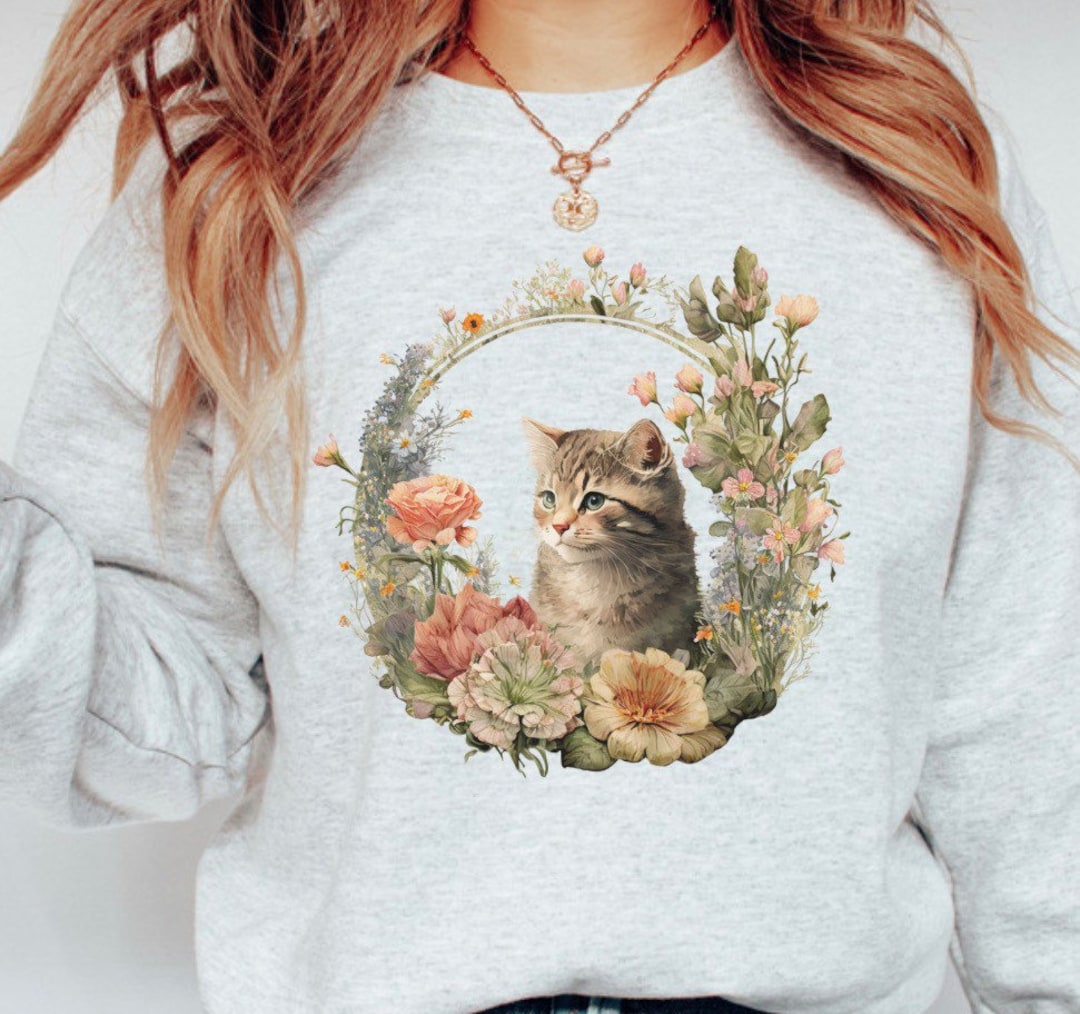 Cute Cat Shirt, Cat Crewneck, Vintage Cat Crewneck, Cat Sweatshirt Gift ...