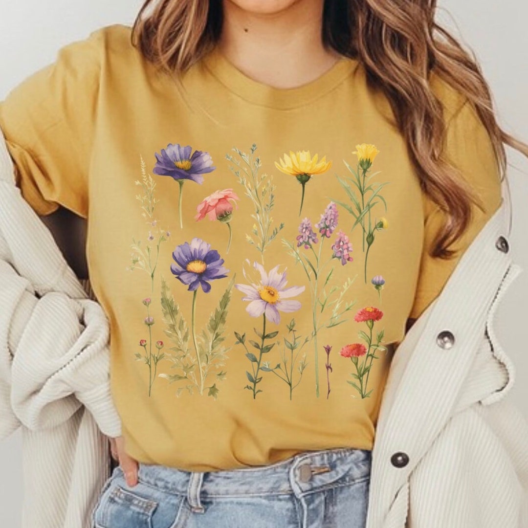 Wildflowers Shirt, Comfort Colors Tee, Botanical Shirt, Spring Tshirts ...