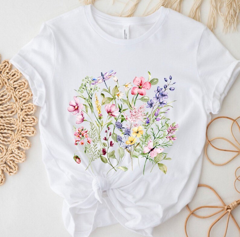 Spring Wildflower Short Sleeve Tee Spring Floral Shirt Boho Flower ...