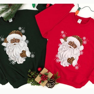 Black Leopard Santa Claus Crewneck Sweatshirt, Sant Claus Shirt ...