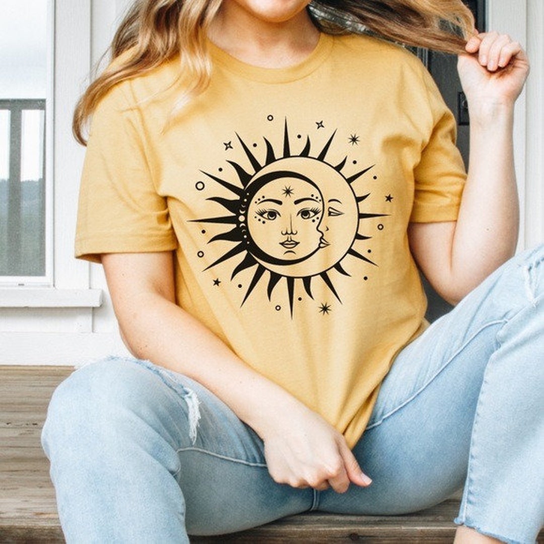 Sun Moon Graphic Tee, 100% Cotton, Moon Shirt, Mystical Shirt, Mystical ...