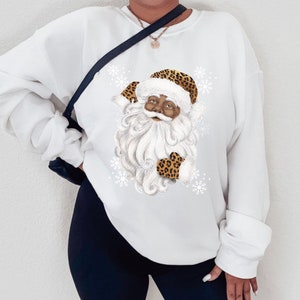 Black Leopard Santa Claus Crewneck Sweatshirt, Sant Claus Shirt ...