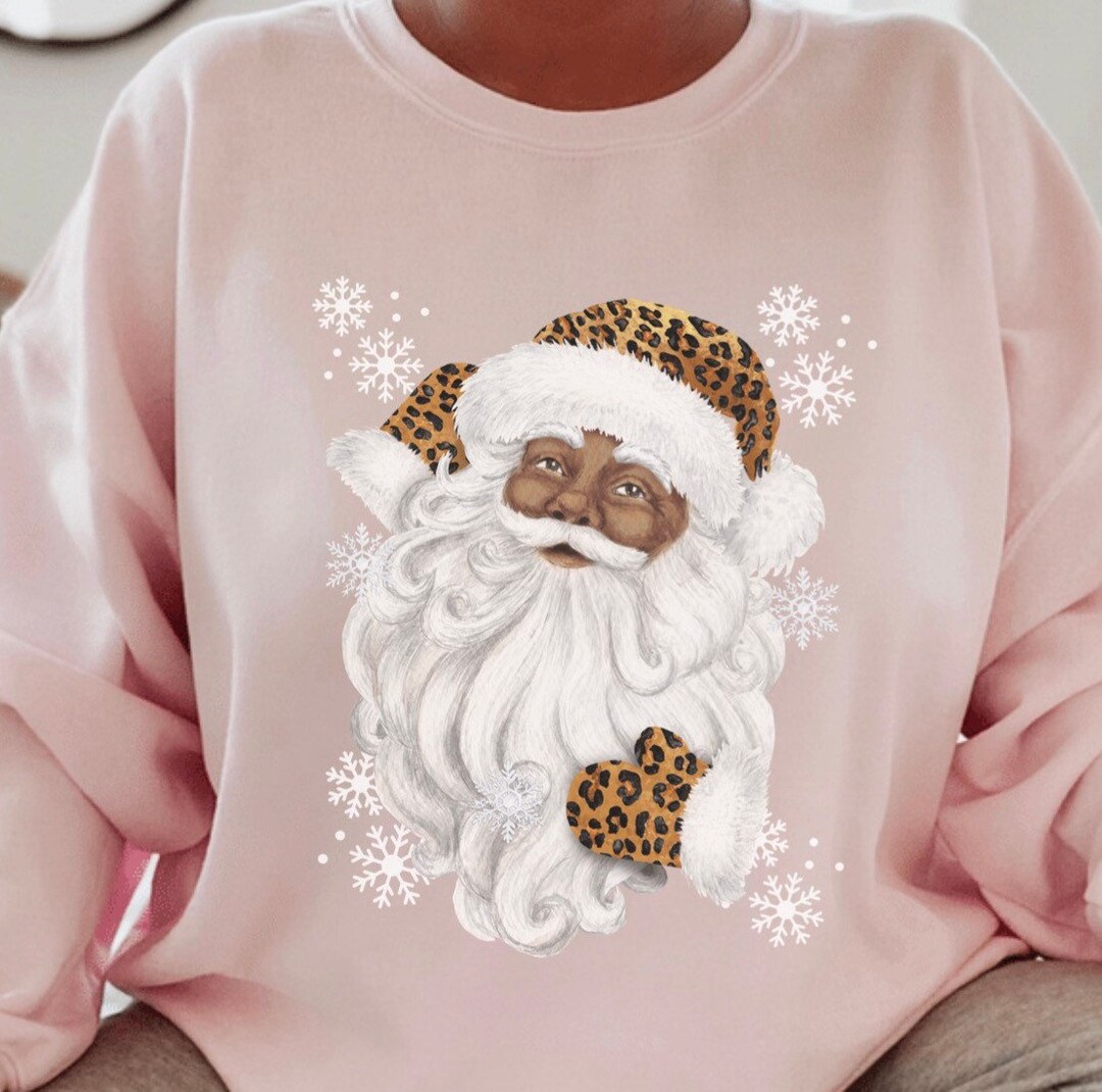 Black Leopard Santa Claus Crewneck Sweatshirt, Sant Claus Shirt ...