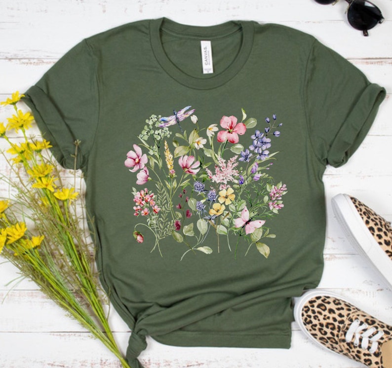Spring Wildflower Short Sleeve Tee Spring Floral Shirt Boho Flower ...