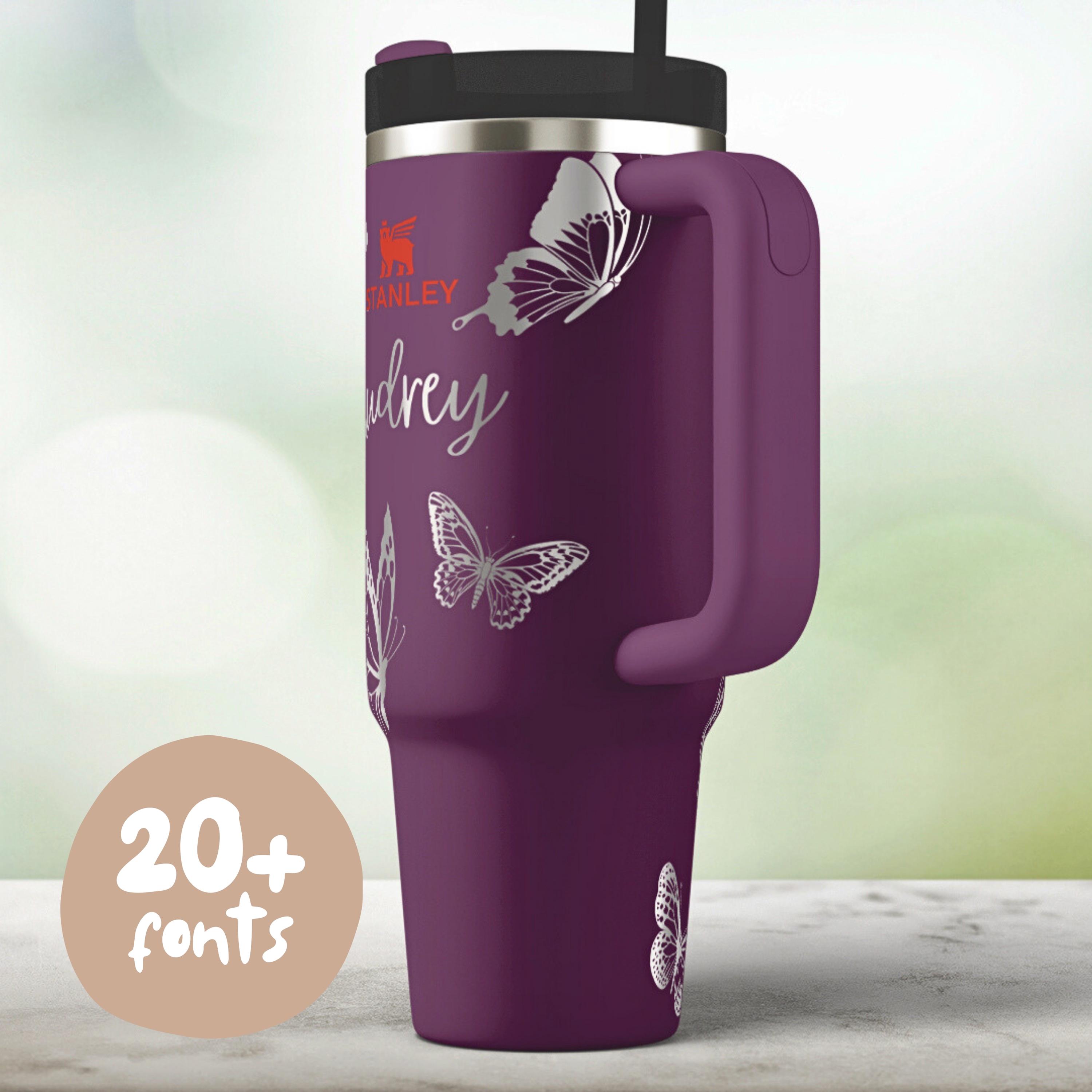 Butterfly Stanley Tumbler Custom Name Laser Etched Insulated Cup ...