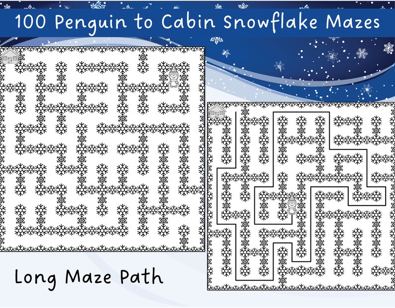 100 Penguin to Cabin Snowflake Mazes Winter Christmas - Etsy