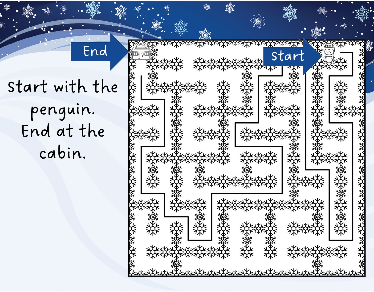100 Penguin to Cabin Snowflake Mazes Winter Christmas - Etsy