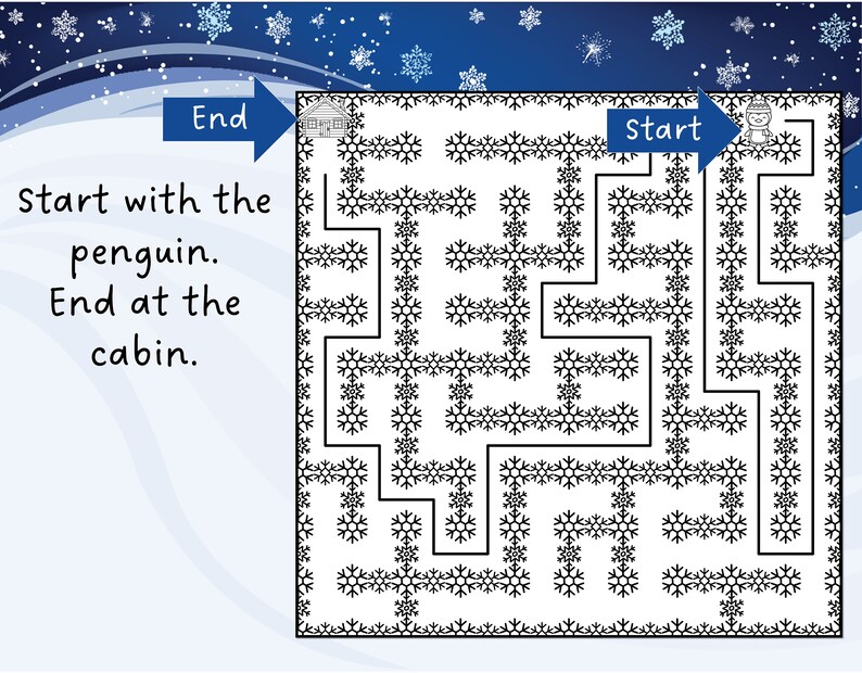 100 Penguin to Cabin Snowflake Mazes Winter Christmas - Etsy