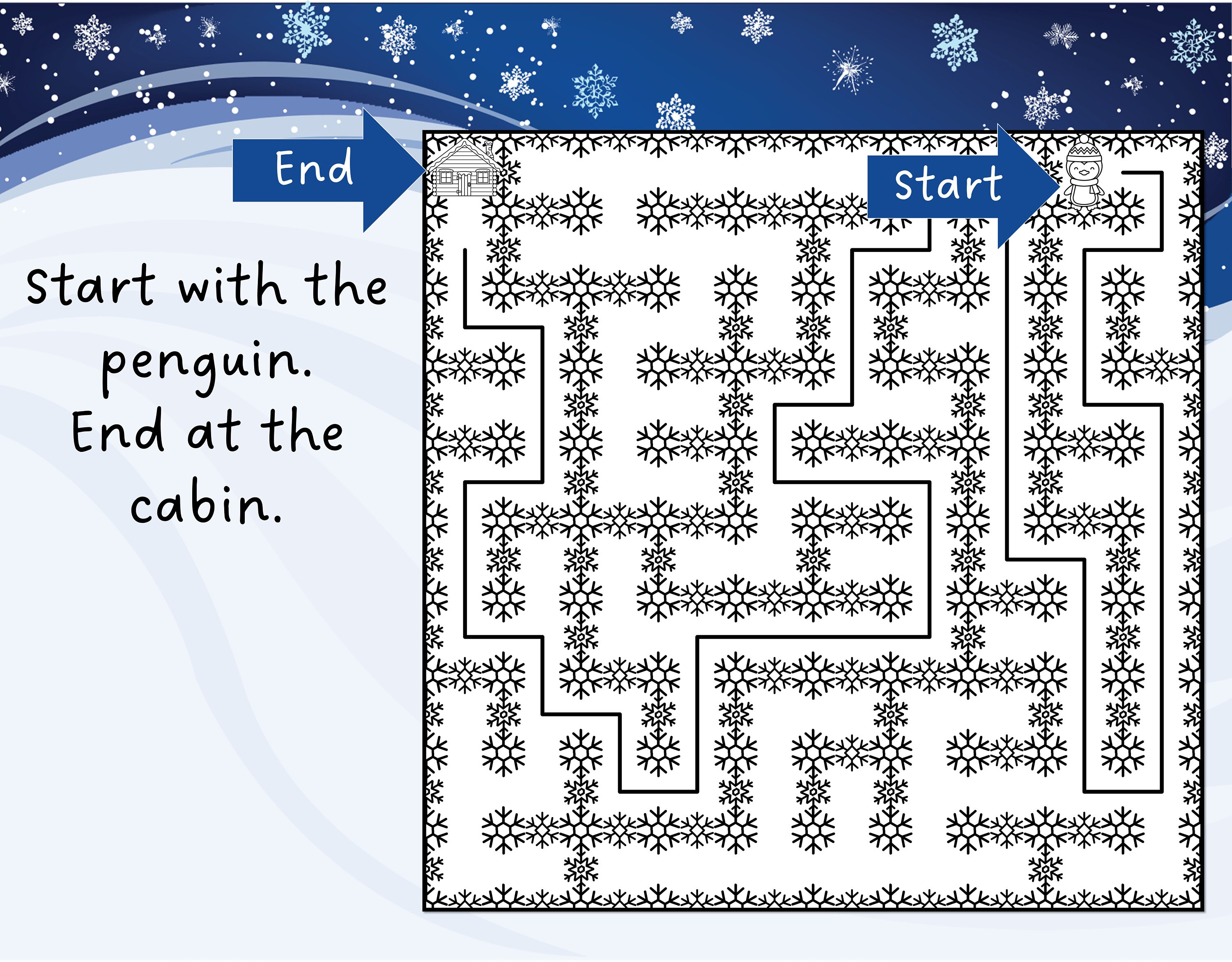 100 Penguin to Cabin Snowflake Mazes Winter Christmas - Etsy