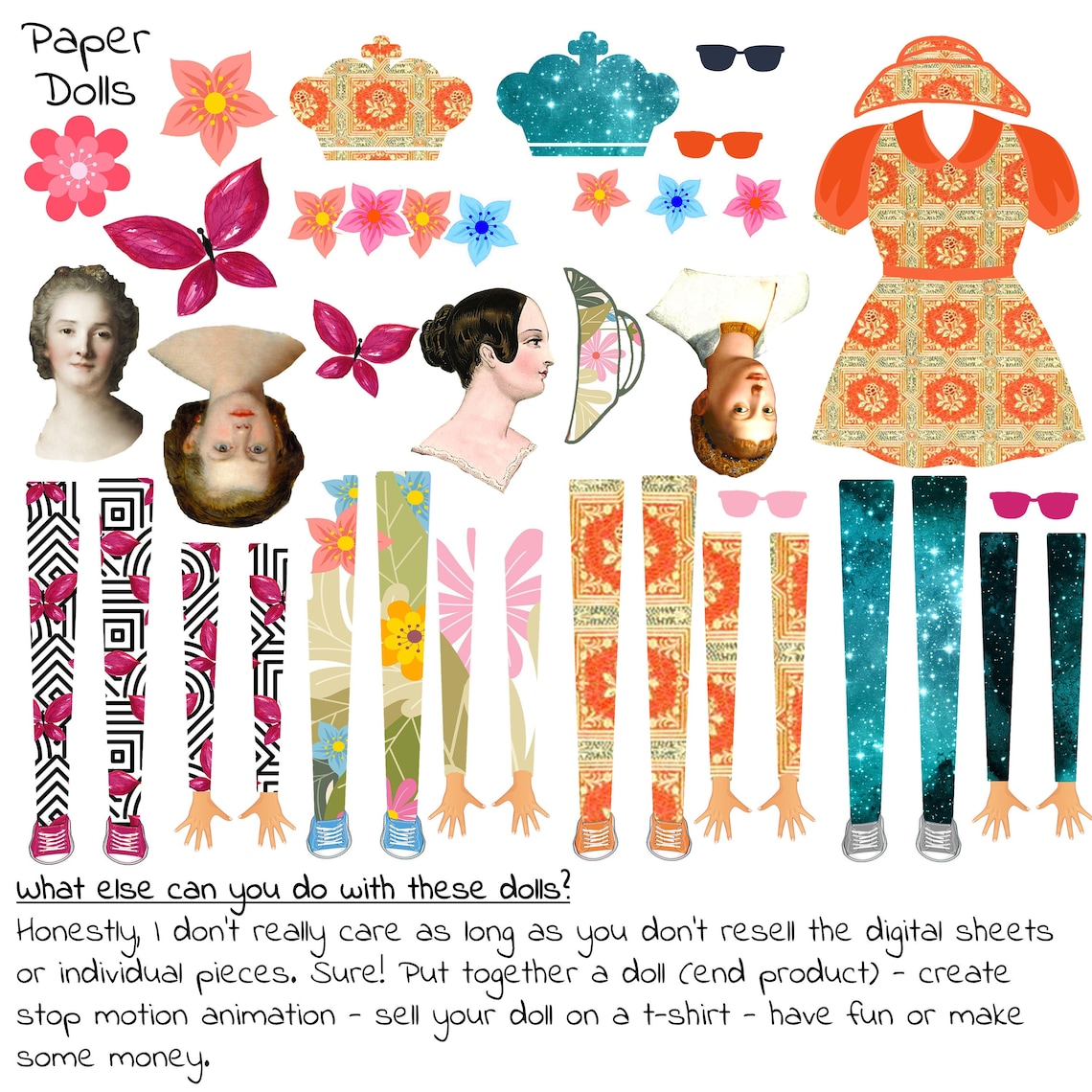 Cute Paper Dolls Collage Sheet Parts Set 1 Digital Printable Download ...