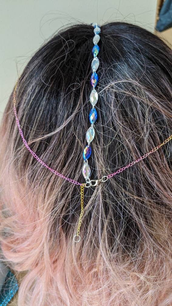 Rainbow Head Chain Blue Hair Jewelry Forehead Drop Dainty Chain ...