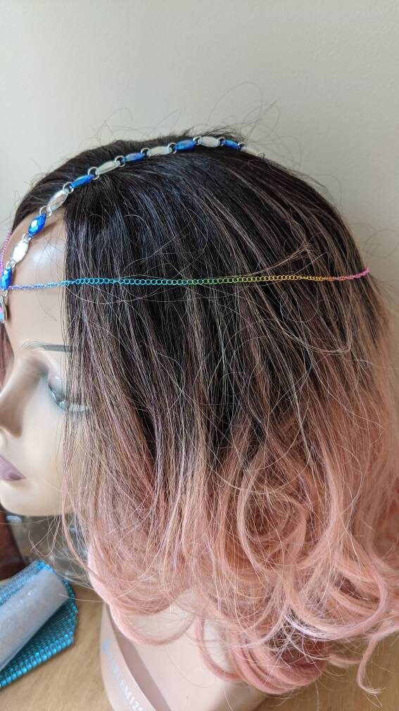 Rainbow Head Chain Blue Hair Jewelry Forehead Drop Dainty Chain ...