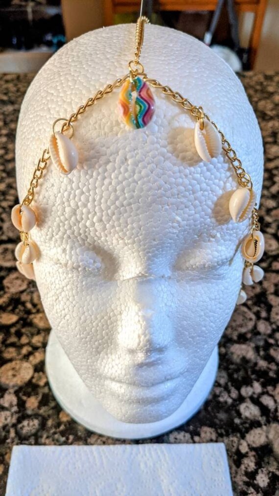 Head Chain Cowrie Shell Africa Hand Painted Gold Hair Jewelry - Etsy