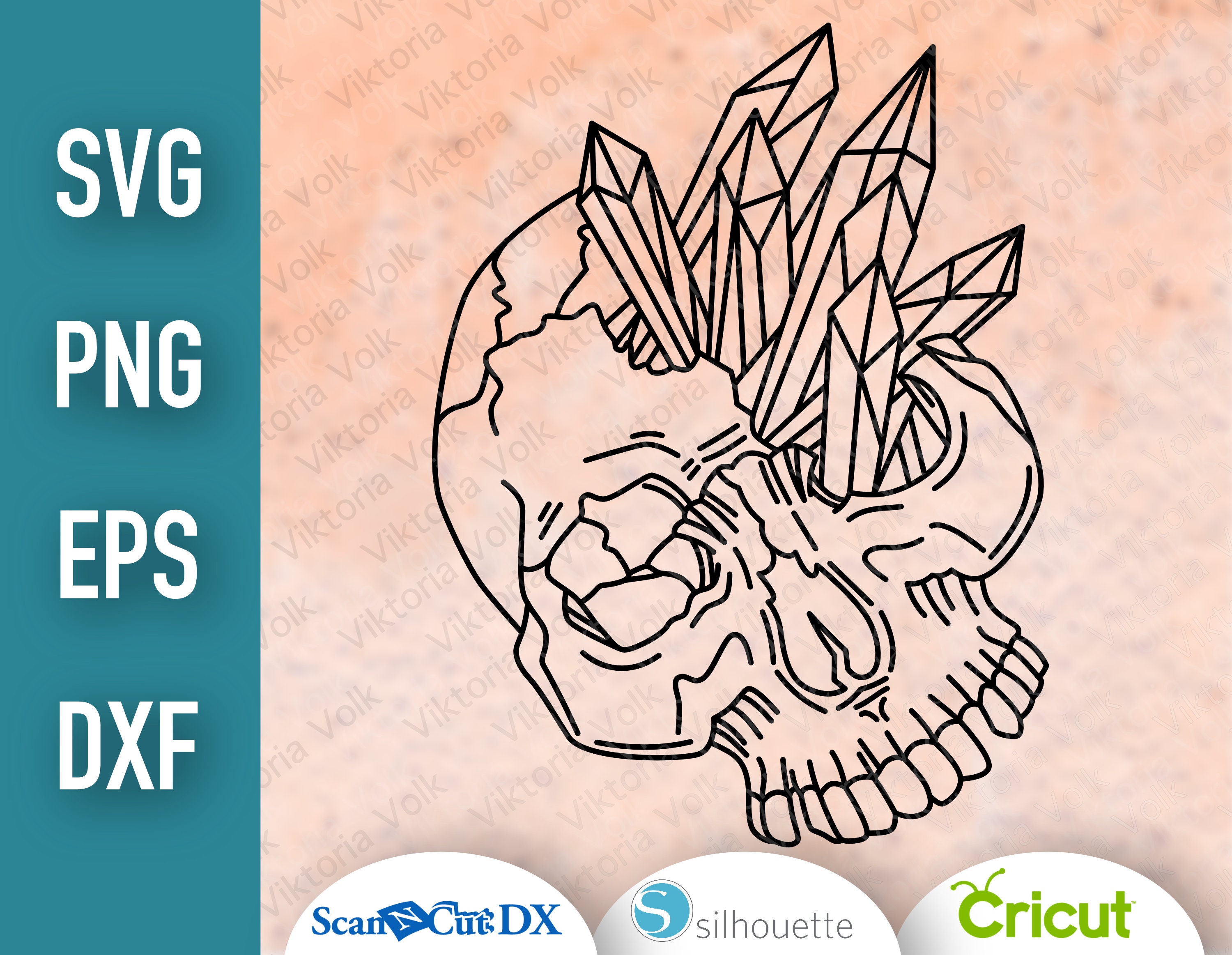 Crystals Skull Clipart svg png dxf eps Vector Outline | Etsy