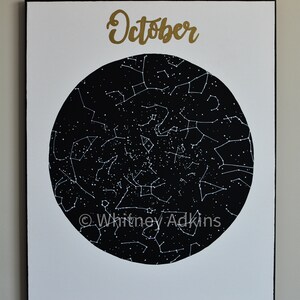 October Star Chart Digital Print Constellations Artwork Birth Chart ...