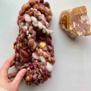AUTUMN Handspun Art Yarn, Bulky, Spiral, Beaded Yarn, Maroon and Gold ...