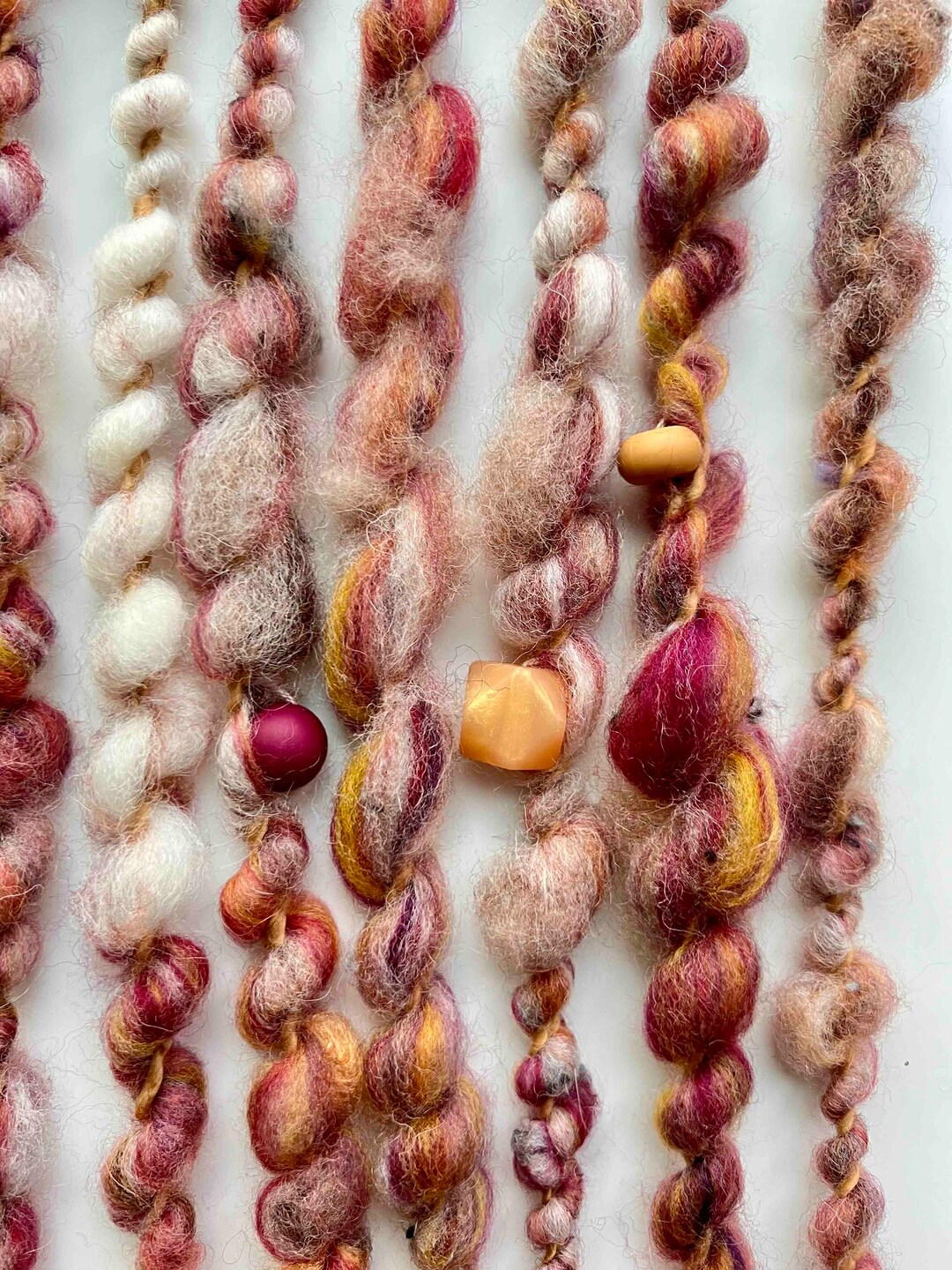 AUTUMN Handspun Art Yarn, Bulky, Spiral, Beaded Yarn, Maroon and Gold ...