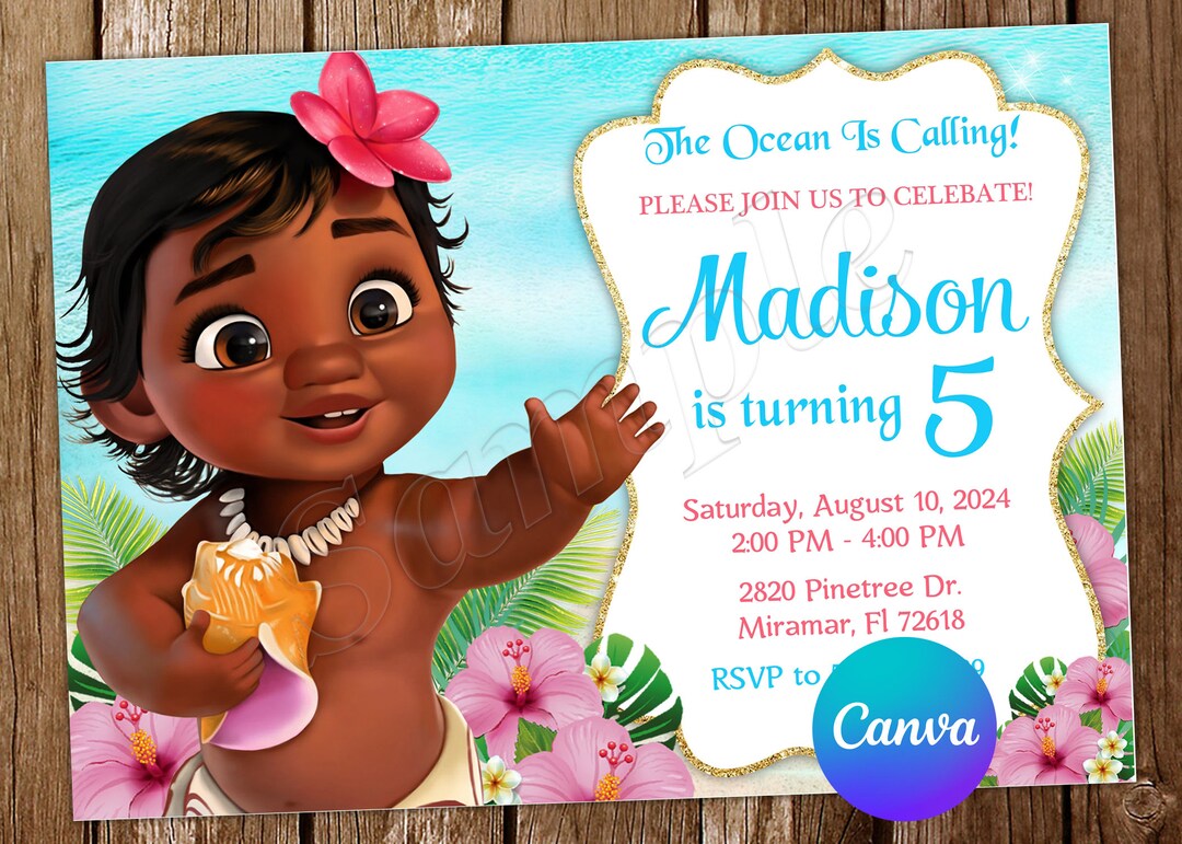 Baby Moana Invitation Moana Birthday Invitation Moana Party Moana ...