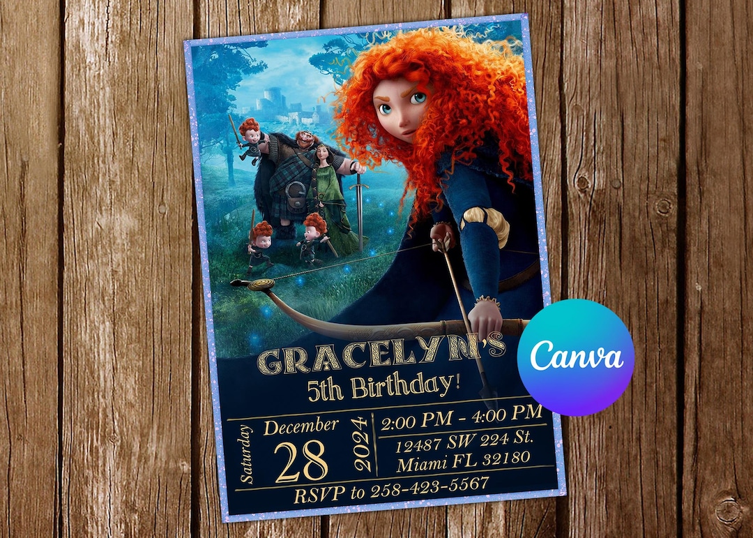 Invitación valiente Invitación de cumpleaños de la princesa Mérida ...