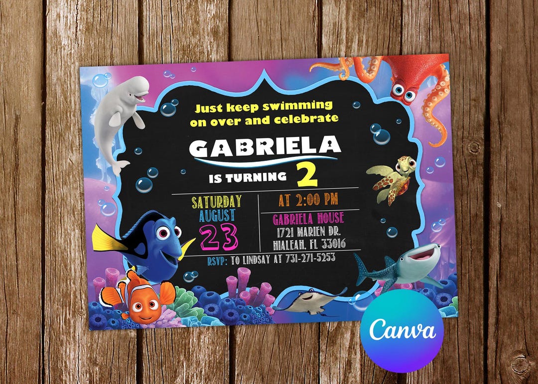 Finding Dory Invitation Finding Nemo Birthday Invitation Finding Dory ...