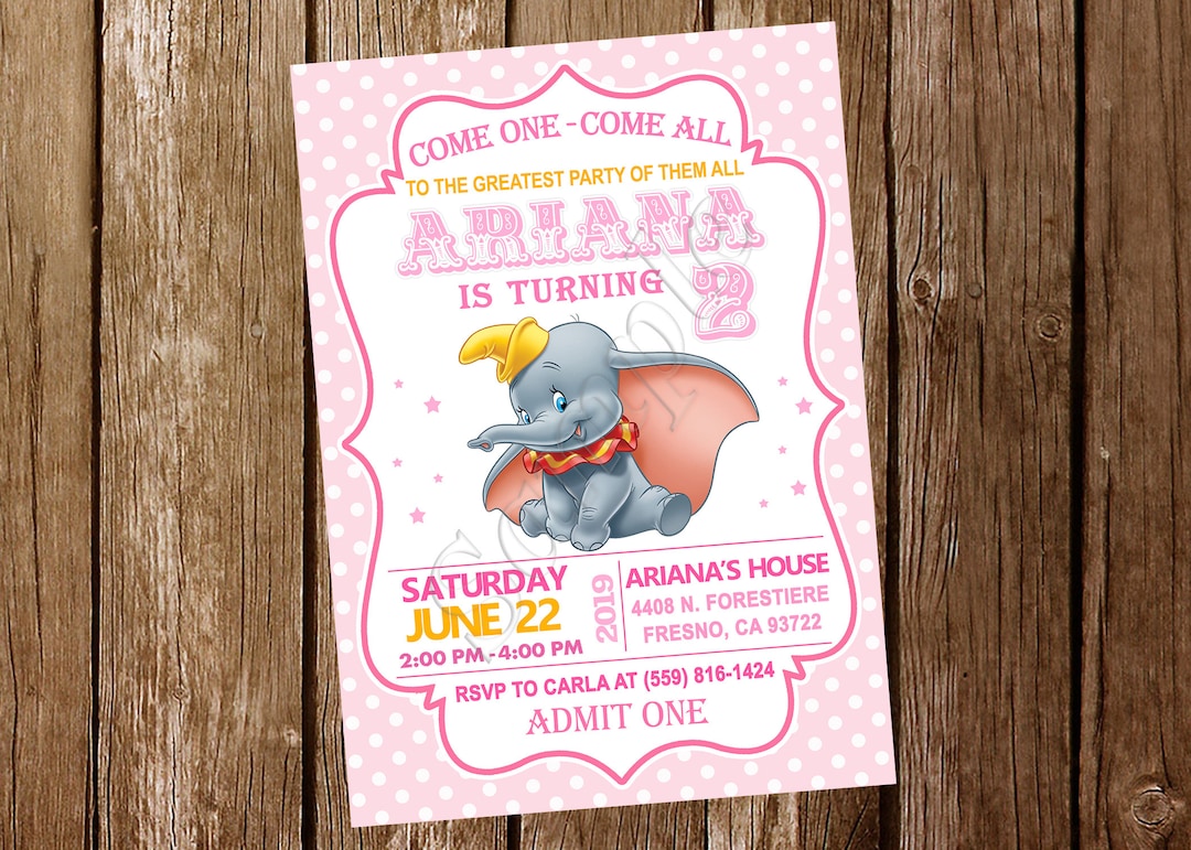 Dumbo Invitation Dumbo Circus Invitation Baby Dumbo Birthday Dumbo ...