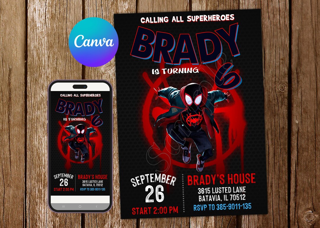 Spider Verse Invitation Spider Verse Birthday Invitation Spider Verse ...