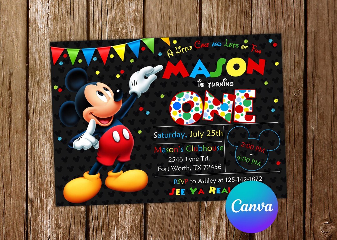 Mickey Mouse Invitation Mickey Mouse Birthday Invitation Mickey Mouse ...