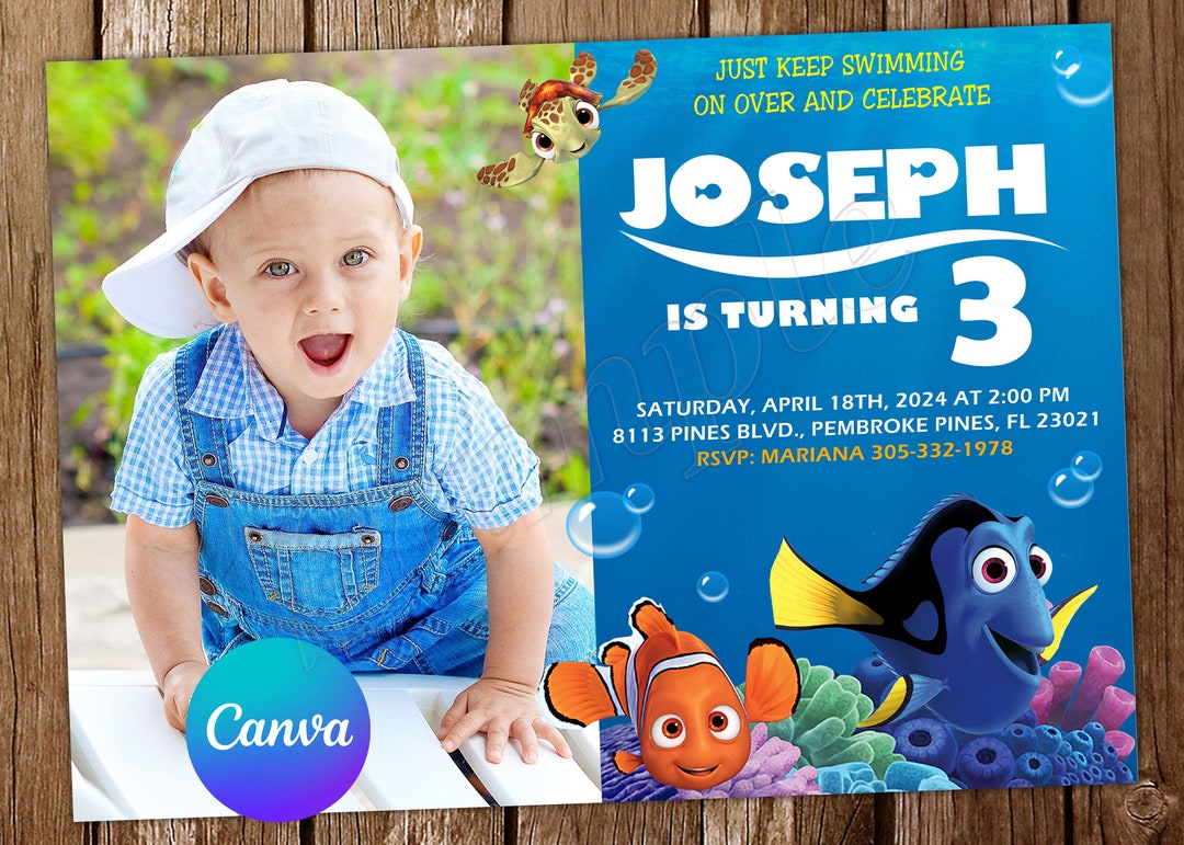 Finding Nemo Invitation Finding Dory Birthday Invitation Finding Nemo ...