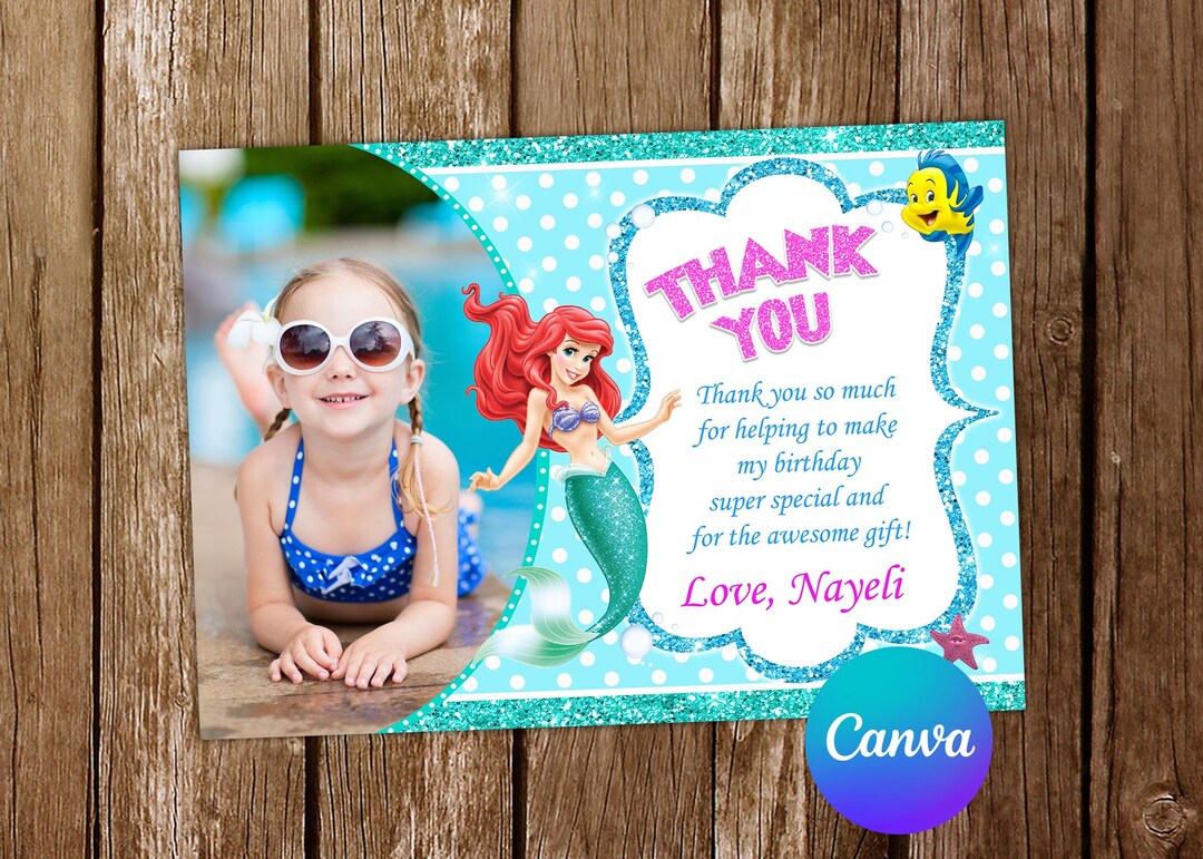 Little Mermaid Thank You Card Little Mermaid Invitation Little Mermaid ...